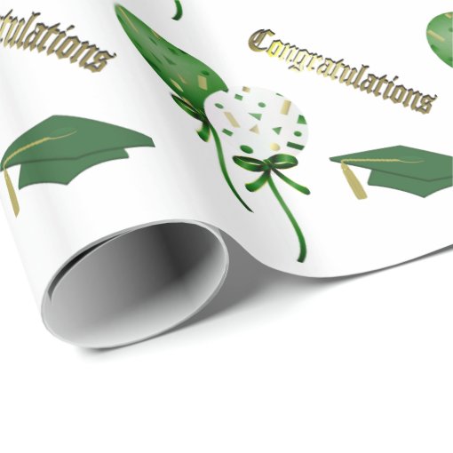 Green, Gold, and White Graduation Wrapping Paper | Zazzle
