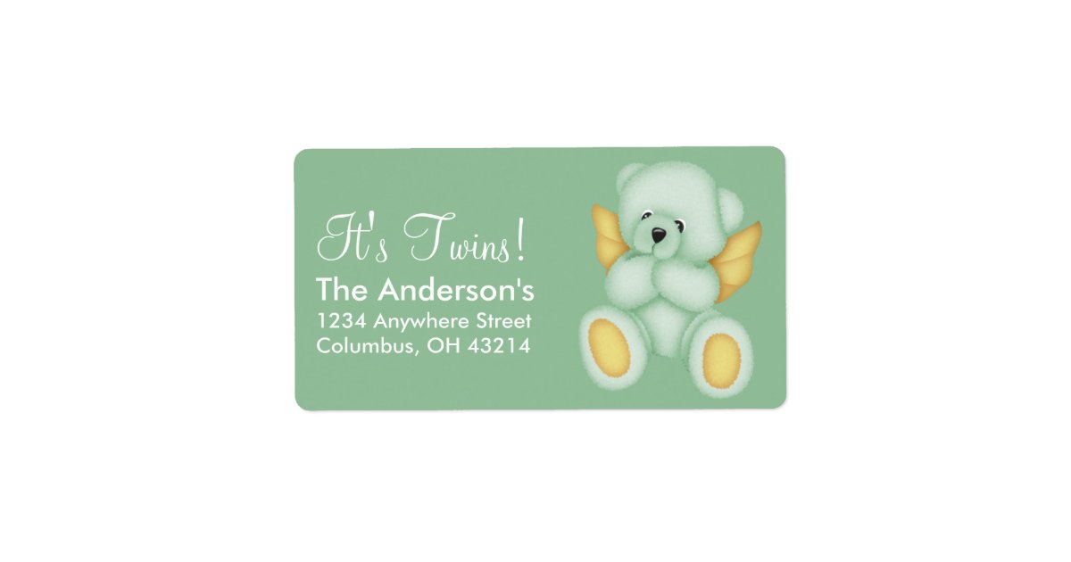 Green & Gold Baby Teddy Bear Angel Address Labels | Zazzle