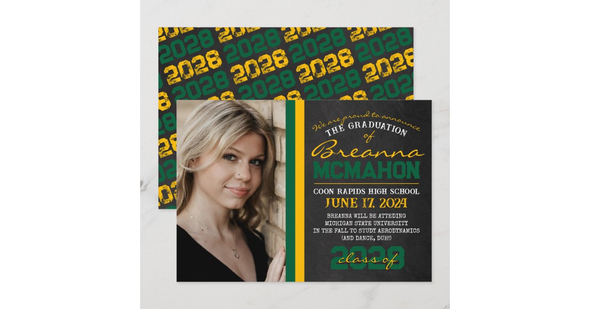 Green & Gold Chalkboard Graduation Announcement | Zazzle