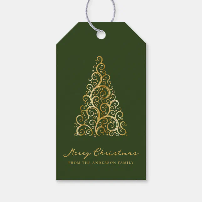 Green Gold Christmas Tree Custom Elegant Gift Tags | Zazzle