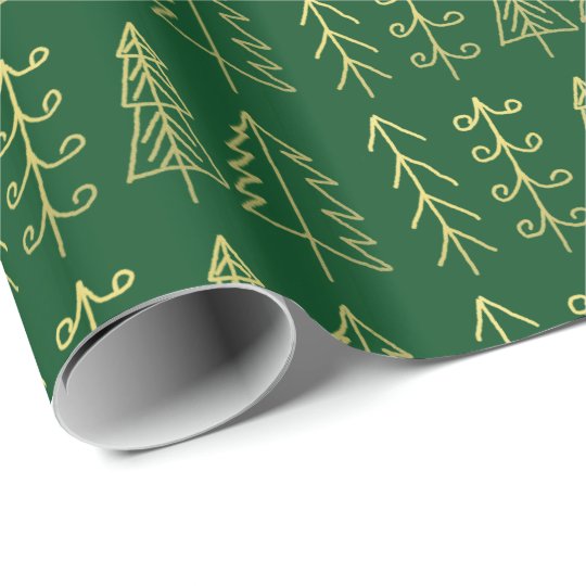 Green Gold Christmas Trees Pattern Modern Wrapping Paper | Zazzle.com