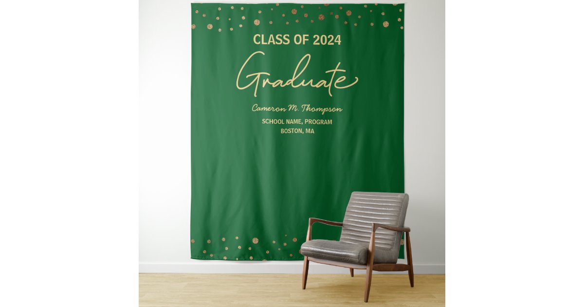 Green Gold Class 2024 backdrop graduation Custom | Zazzle