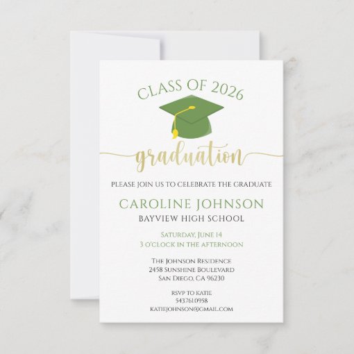Green & Gold Class Of Graduation Party Invitation | Zazzle