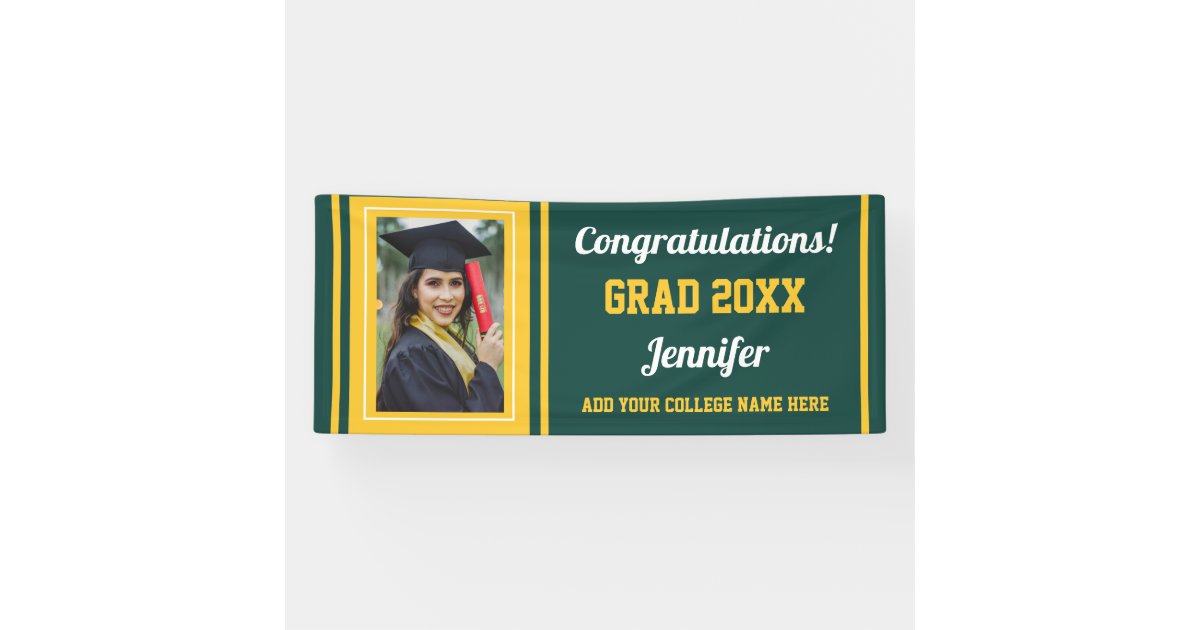 Green Gold Congrats Grad Custom Photo Graduation Banner | Zazzle