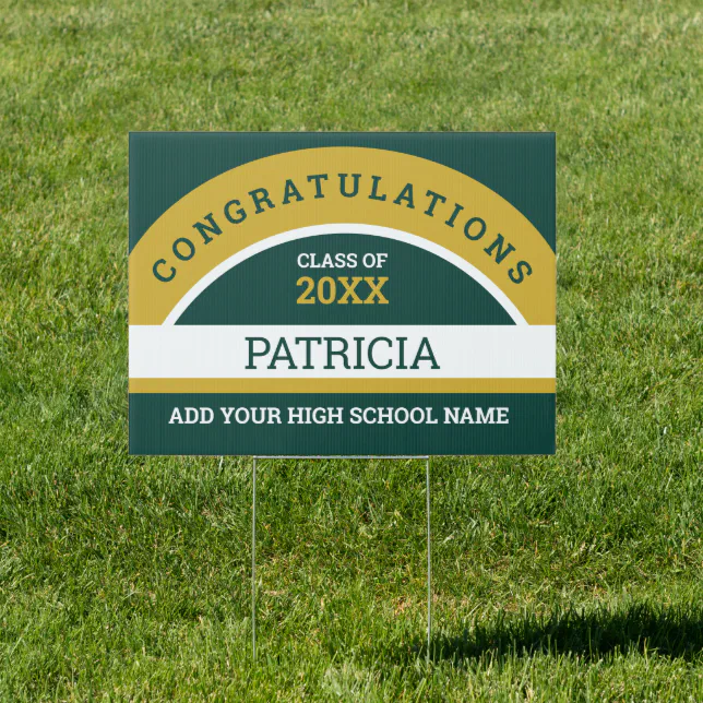 Green Gold Congratulations Grad 2020 Custom Name Sign | Zazzle