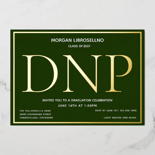 Green Gold DNP Graduation Foil Invitation | Zazzle