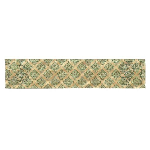 Green & Gold Elegant Damask Pattern Table Runner | Zazzle