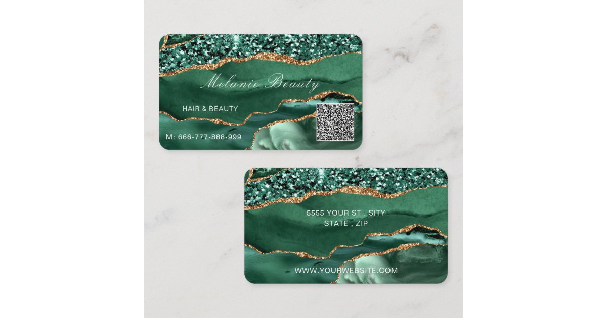 Green Gold Emerald Business Card with Your QR Code | Zazzle