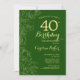 Green Gold Floral 40th Birthday Party Invitation | Zazzle