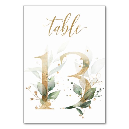 Green & gold foliage, Table 13, Table Number | Zazzle