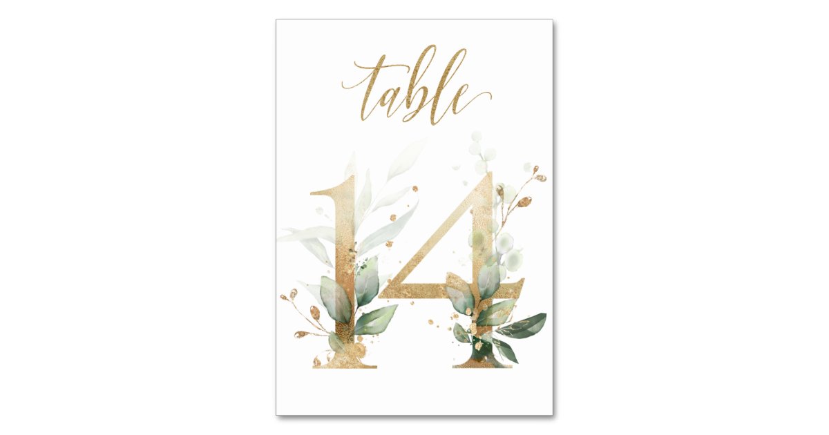 Green & gold foliage, Table 14, Table Number | Zazzle