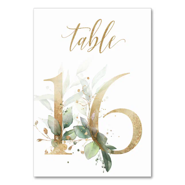 Green & gold foliage, Table 16, Table Number | Zazzle