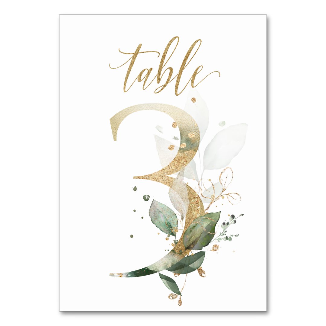 Green & gold foliage, Table 3, Table Number | Zazzle