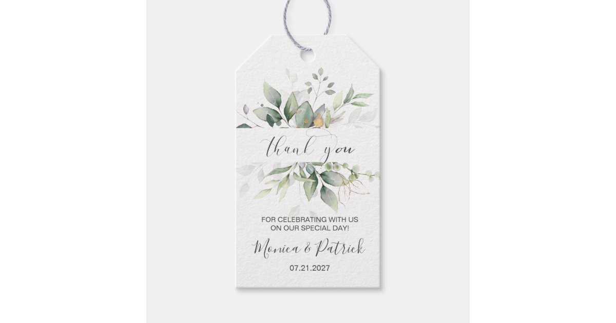 Green & gold foliage Wedding Thank You Gift Tags | Zazzle