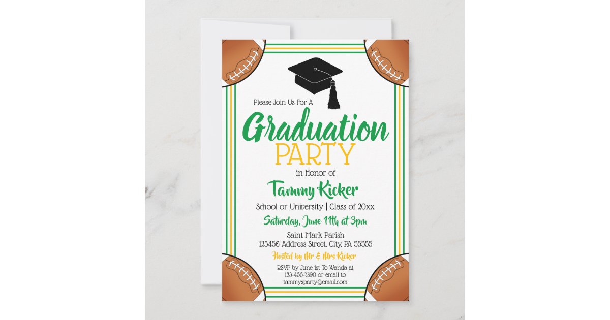 Green & Gold Football Graduation Party Invitation | Zazzle