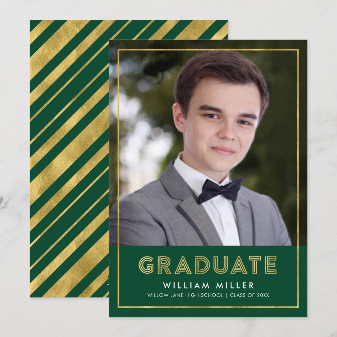 Green Gold Geometric Photo Graduation Announcement | Zazzle