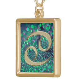 Green Gold Glitter Cancer Zodiac Sign Necklace | Zazzle
