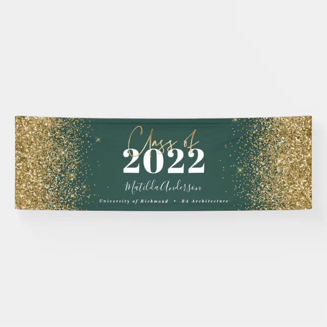 green gold glitter script class of graduation banner | Zazzle