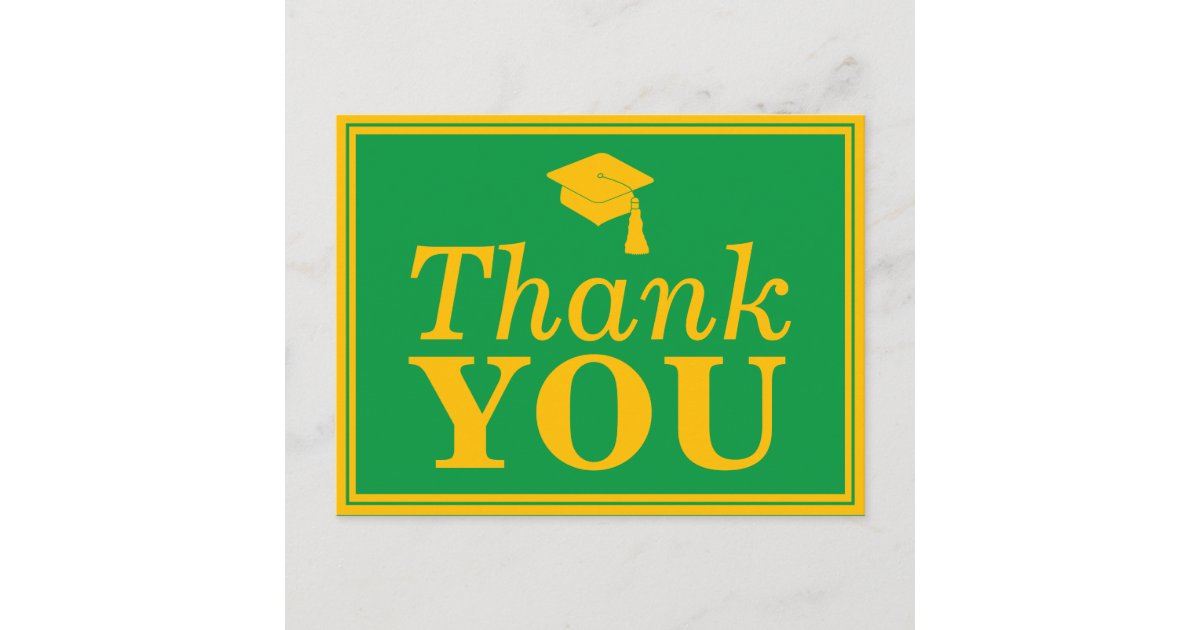Green Gold Grad Cap Thank You Postcard | Zazzle