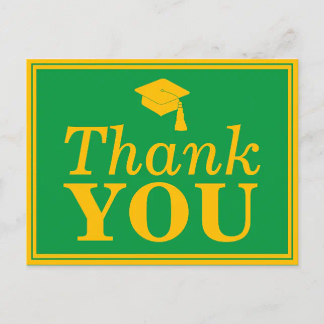 Green Gold Grad Cap Thank You Postcard | Zazzle
