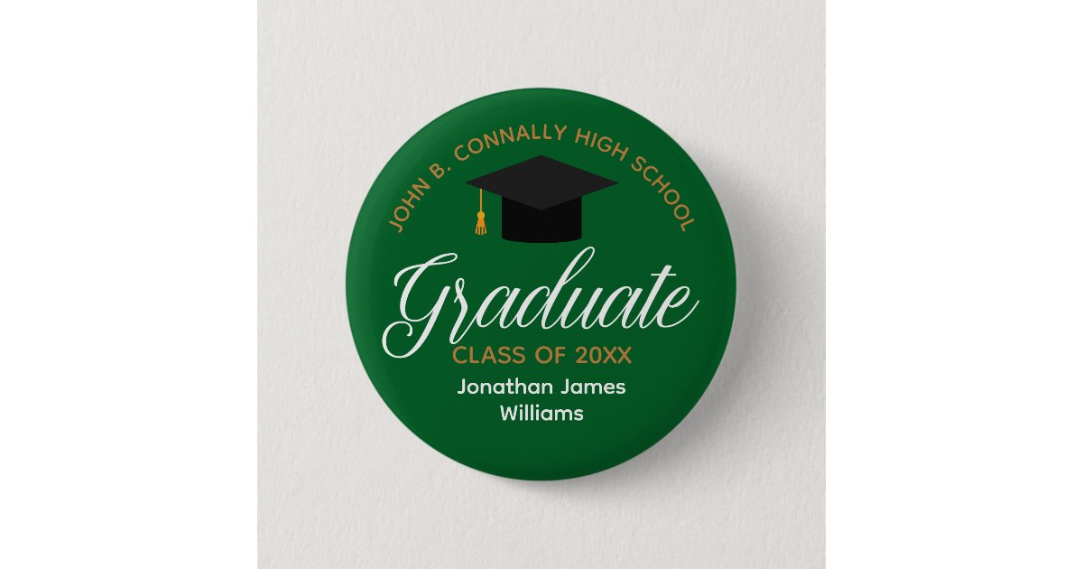 Green Gold Graduation Custom Graduate Name Tag Button | Zazzle