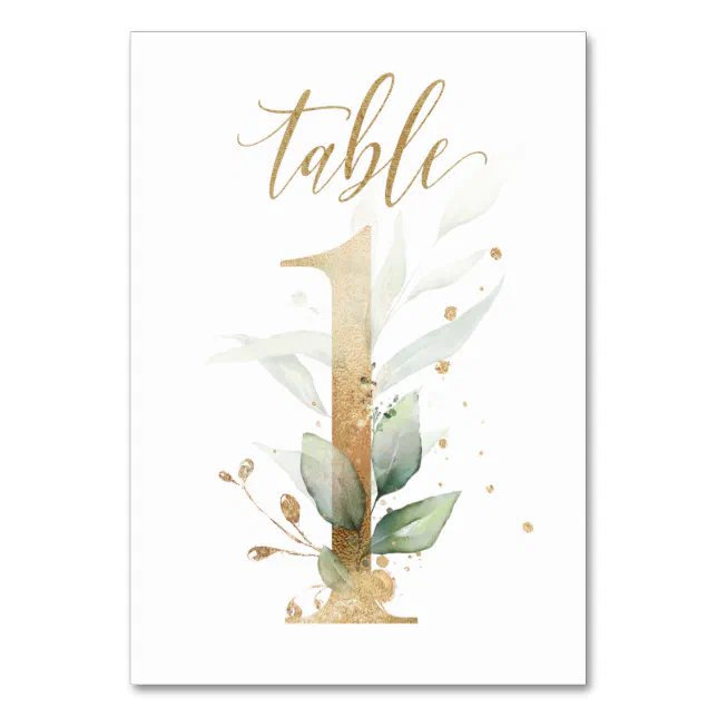 Green Gold Leaves Table1, Table Number | Zazzle