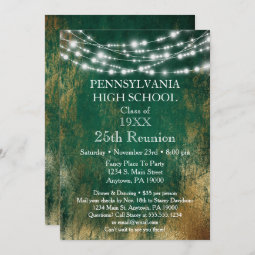 Green Gold Lights School Class Reunion Invitation | Zazzle