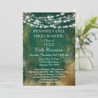 Green Gold Lights School Class Reunion Invitation | Zazzle