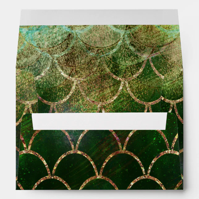 Green & Gold Mermaid Scales Glam Bridal Shower Envelope | Zazzle
