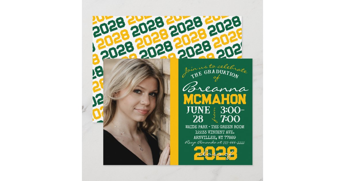 Green & Gold Modern Graduation Photo Invitation | Zazzle