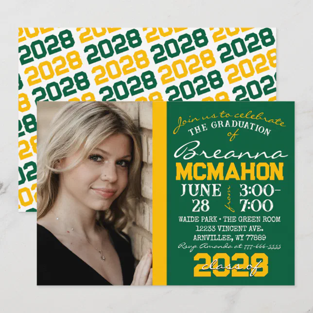 Green & Gold Modern Graduation Photo Invitation | Zazzle