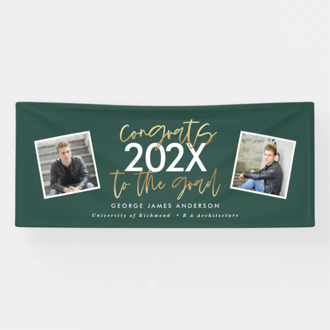 green gold modern script multi photo graduation banner | Zazzle