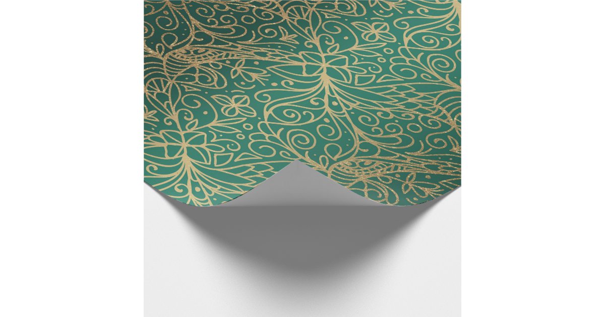 Green & Gold Ornate Decorative Pattern Wrapping Paper | Zazzle