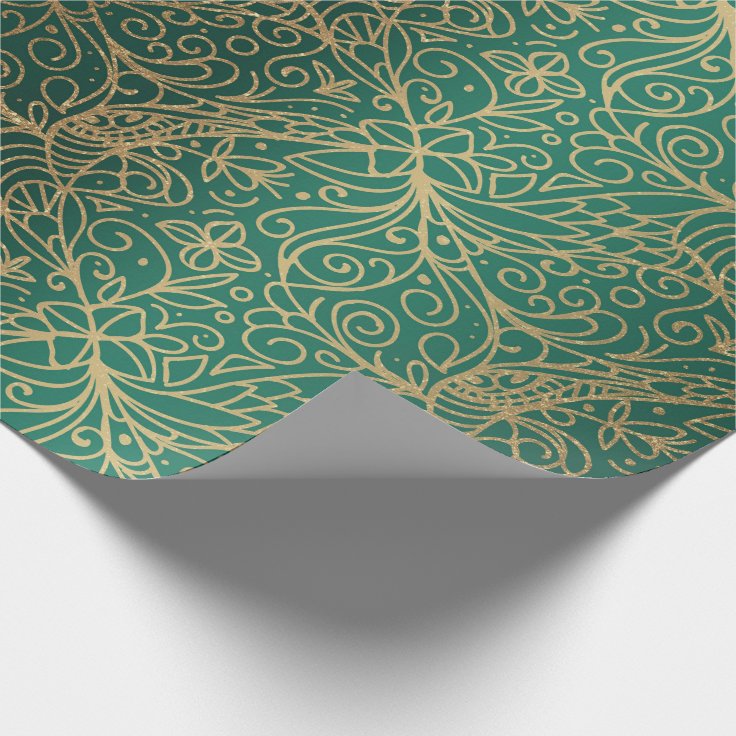 Green & Gold Ornate Decorative Pattern Wrapping Paper | Zazzle