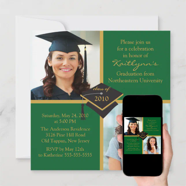 Green & Gold Photo Graduation Invitation | Zazzle