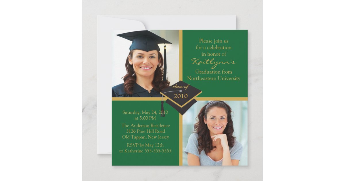 Green & Gold Photo Graduation Invitation | Zazzle