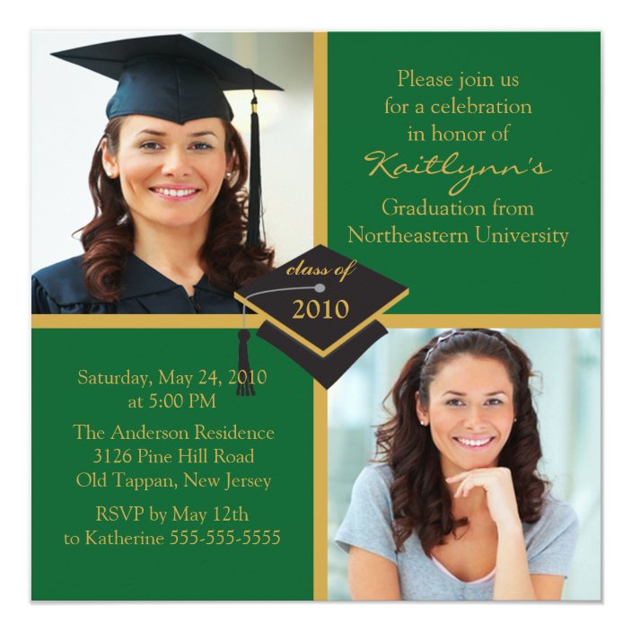 Green & Gold Photo Graduation Invitation | Zazzle.com