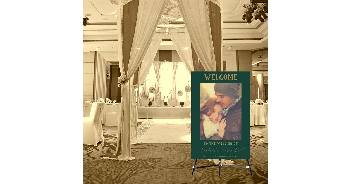 Green Gold Photo Wedding Welcome & Thank You Sign | Zazzle