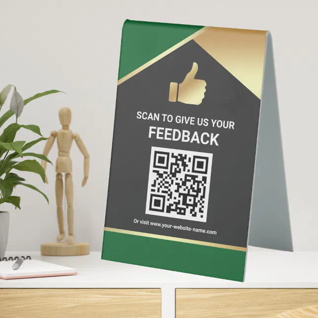 Green Gold QR Code Customer Feedback Review Table Tent | Zazzle