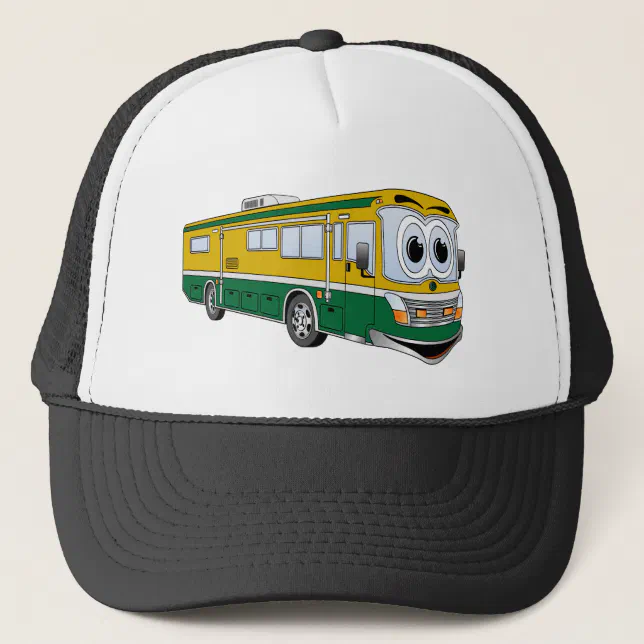 Green Gold RV Bus Camper Cartoon Trucker Hat | Zazzle