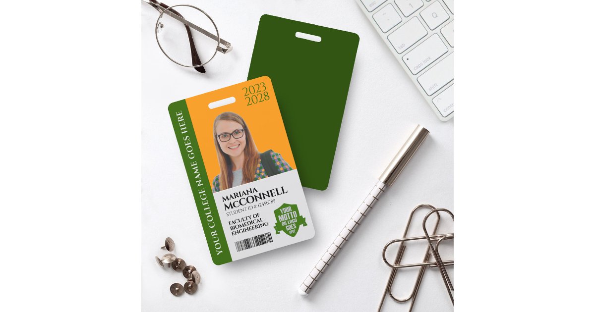 Green Gold School College University Student ID Badge | Zazzle