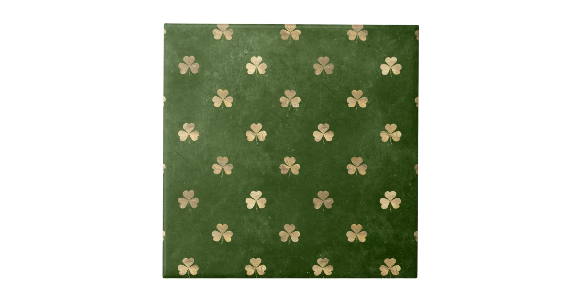 Green & Gold Shamrock Pattern Irish Ceramic Tiles | Zazzle