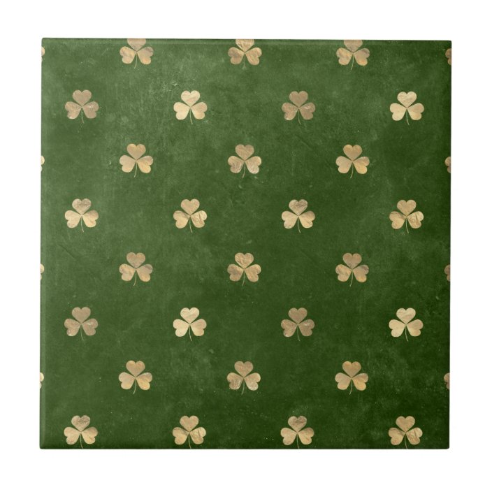 Green & Gold Shamrock Pattern Irish Ceramic Tiles | Zazzle.com