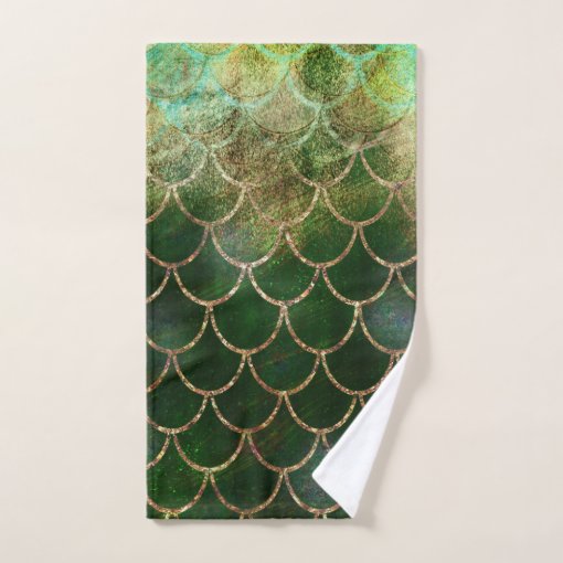 Green & Gold Shimmer Mermaid Fish Scales Bath Towel Set | Zazzle