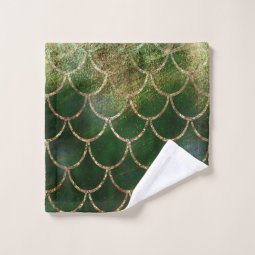 Green & Gold Shimmer Mermaid Fish Scales Bath Towel Set | Zazzle