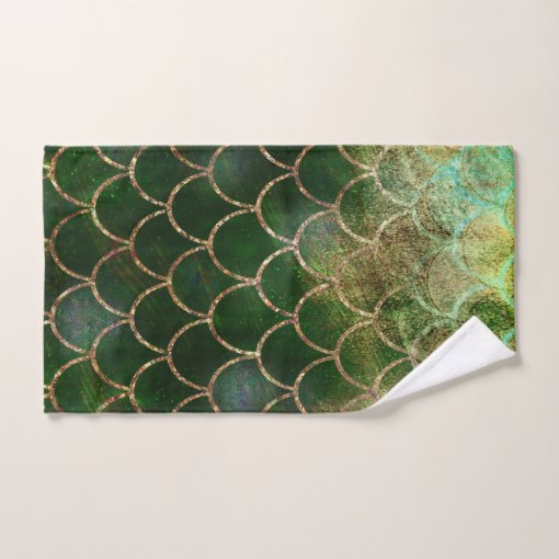 Green & Gold Shimmer Mermaid Fish Scales Bath Towel Set | Zazzle