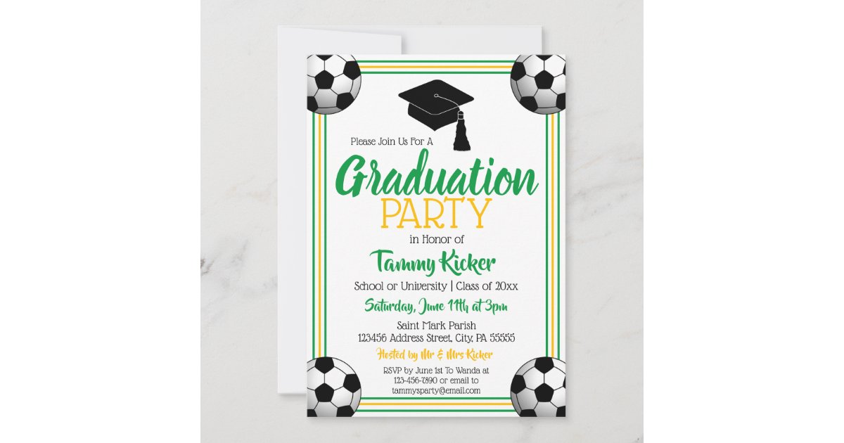 Green & Gold Soccer Graduation Party Invitation | Zazzle