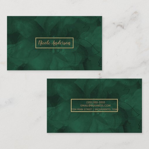 Green Gold Watercolor Floral Glam Elegant Modern Business Card | Zazzle