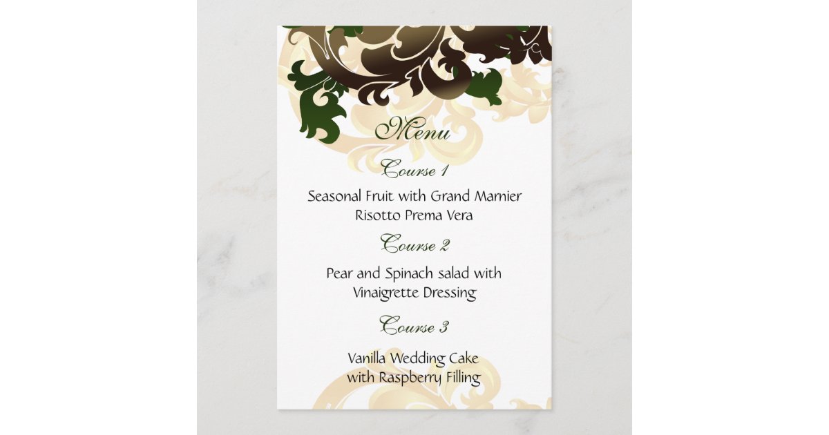 green gold wedding menu | Zazzle