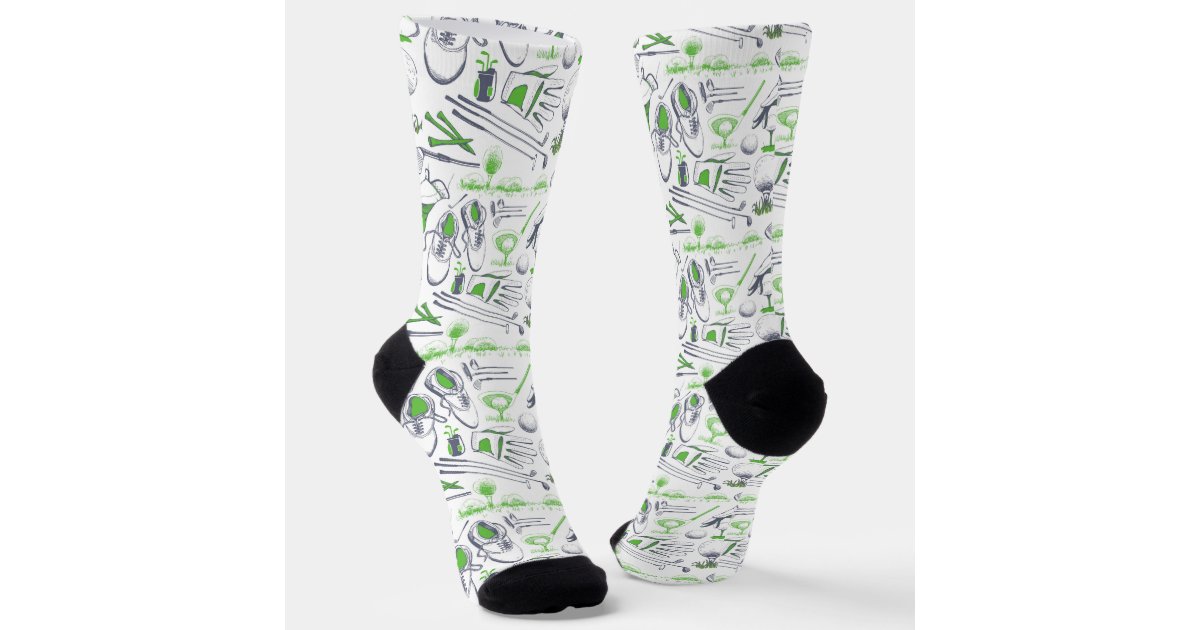 Green Golf Icons Pattern Socks | Zazzle
